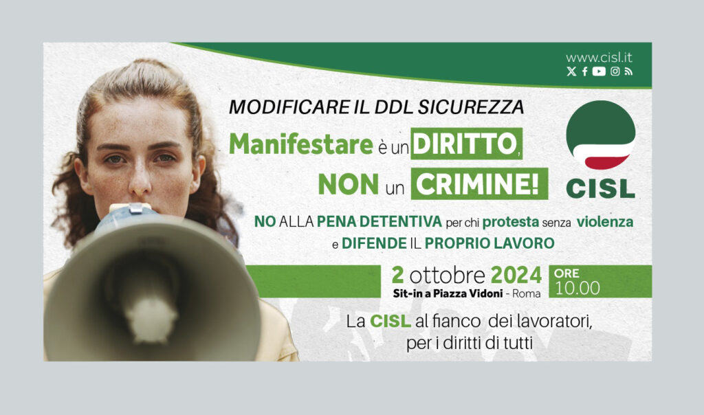 DDL sicurezza. Domani sit-in della Cisl a Roma a piazza Vidoni | CISL